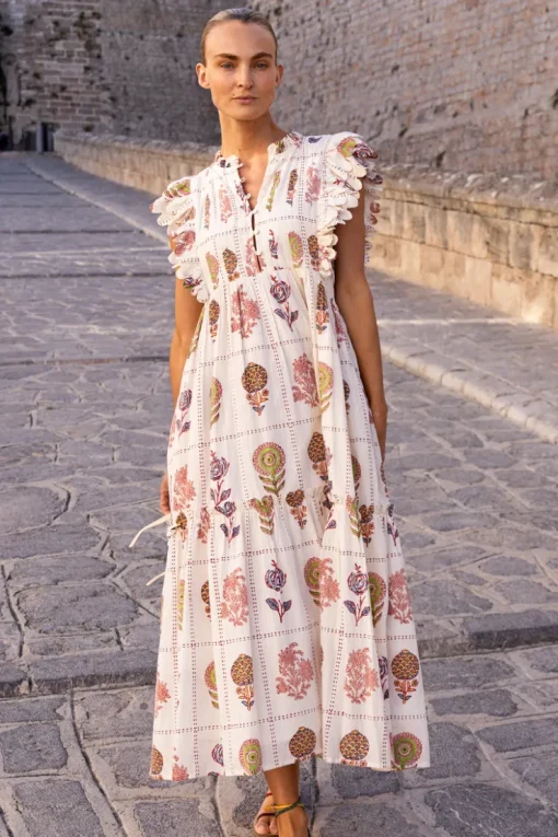 Oliphant Scallop Pintuck Maxi- Taormina Cream - Oliphant Dresses