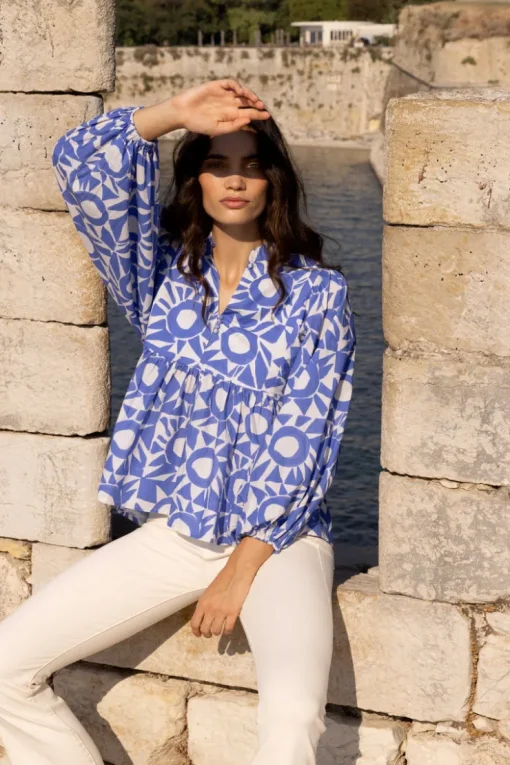 Oliphant Mandarin Balloon Top- Eclipse Blue - Oliphant Dresses